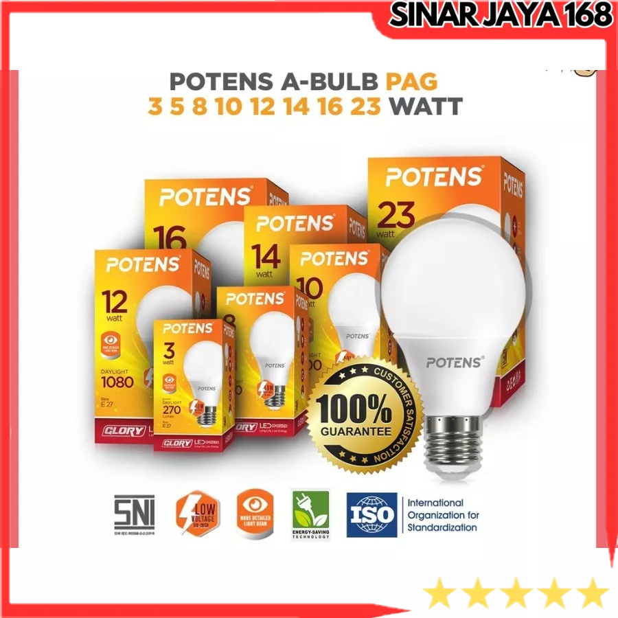 Jual Lampu LED Potens A Bulb 3 - 23W PUTIH / COOL DAYLIGHT GARANSI - UKURAN 3 5 8 10 12 14 16 18 ...