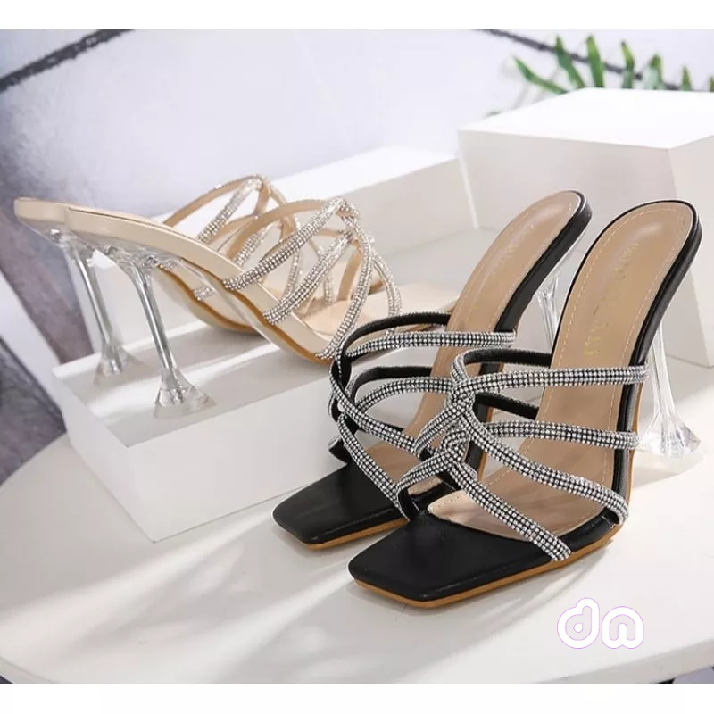 Jual DENIA 10 Sandal high heels hak kaca wanita tali glitter premium ...