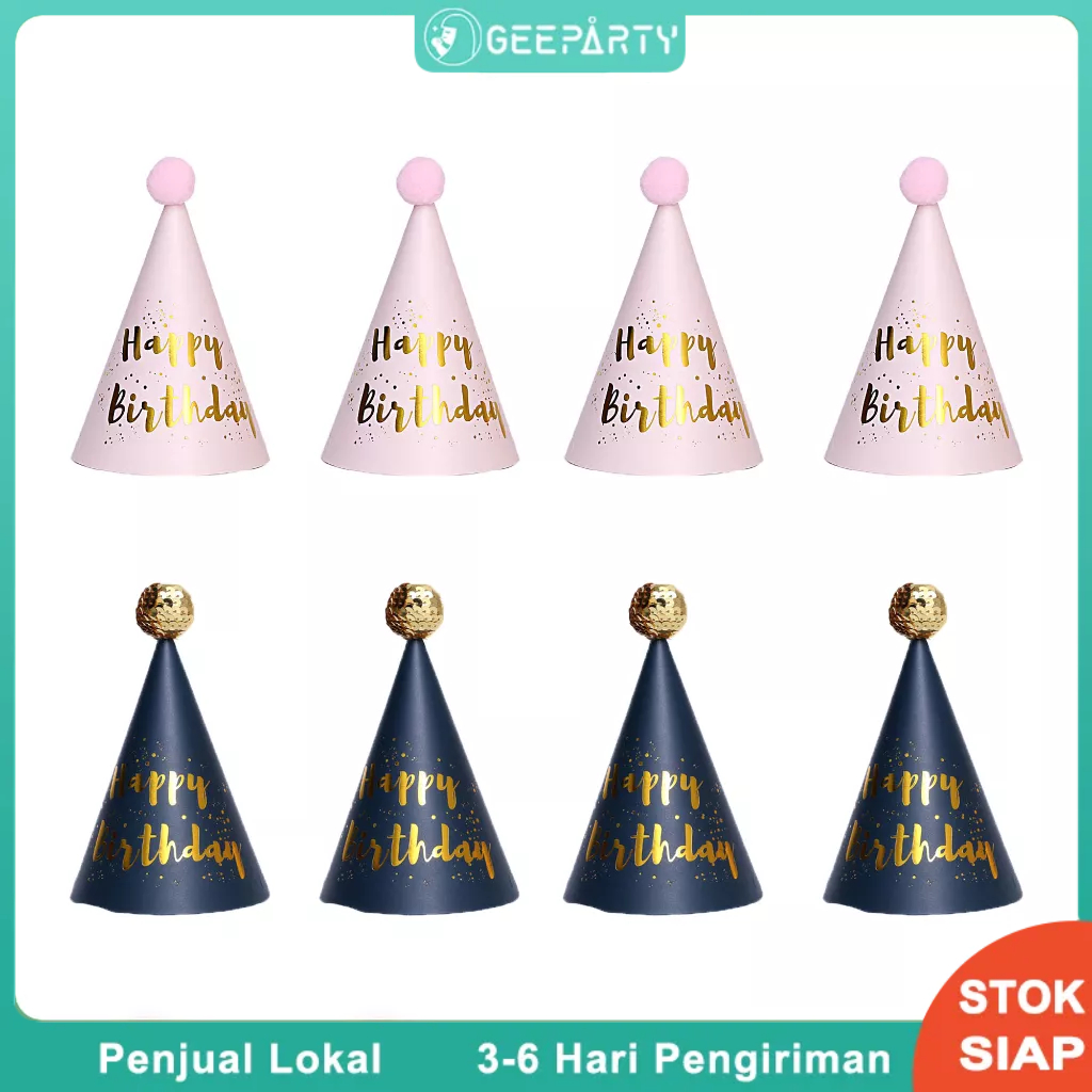 Jual Topi Ulang Tahun Merah Muda Emas Hitam Kertas Selamat untuk ...