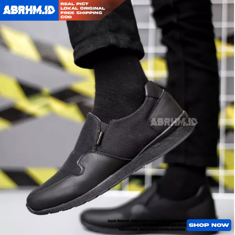 Jual Sepatu Sneakers Pria Casual Hitam Kerja Abraham Paul | Shopee Indonesia