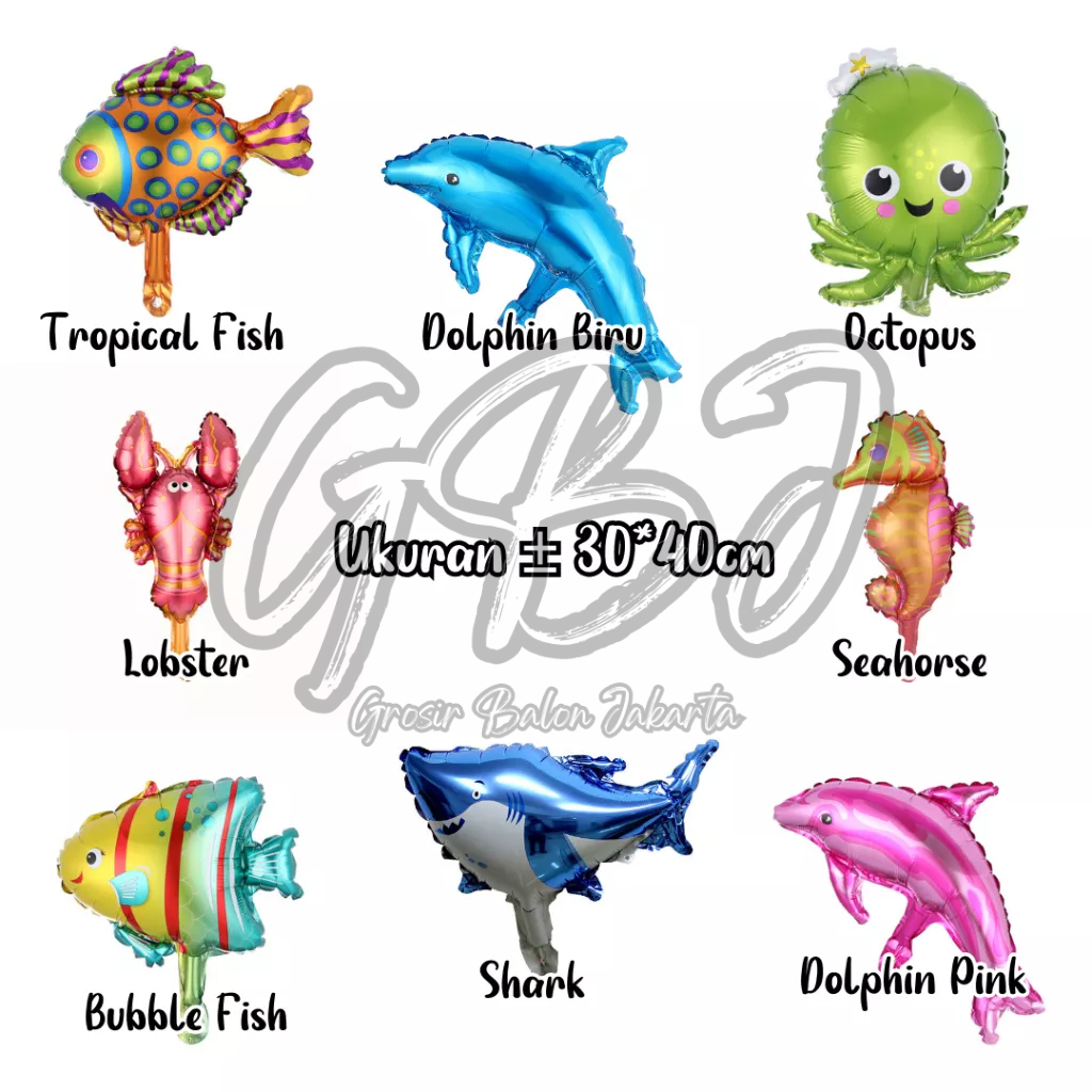 Jual Balon Foil MINI Binatang Laut / Sea Animal (Ikan, Gurita, Lobster ...