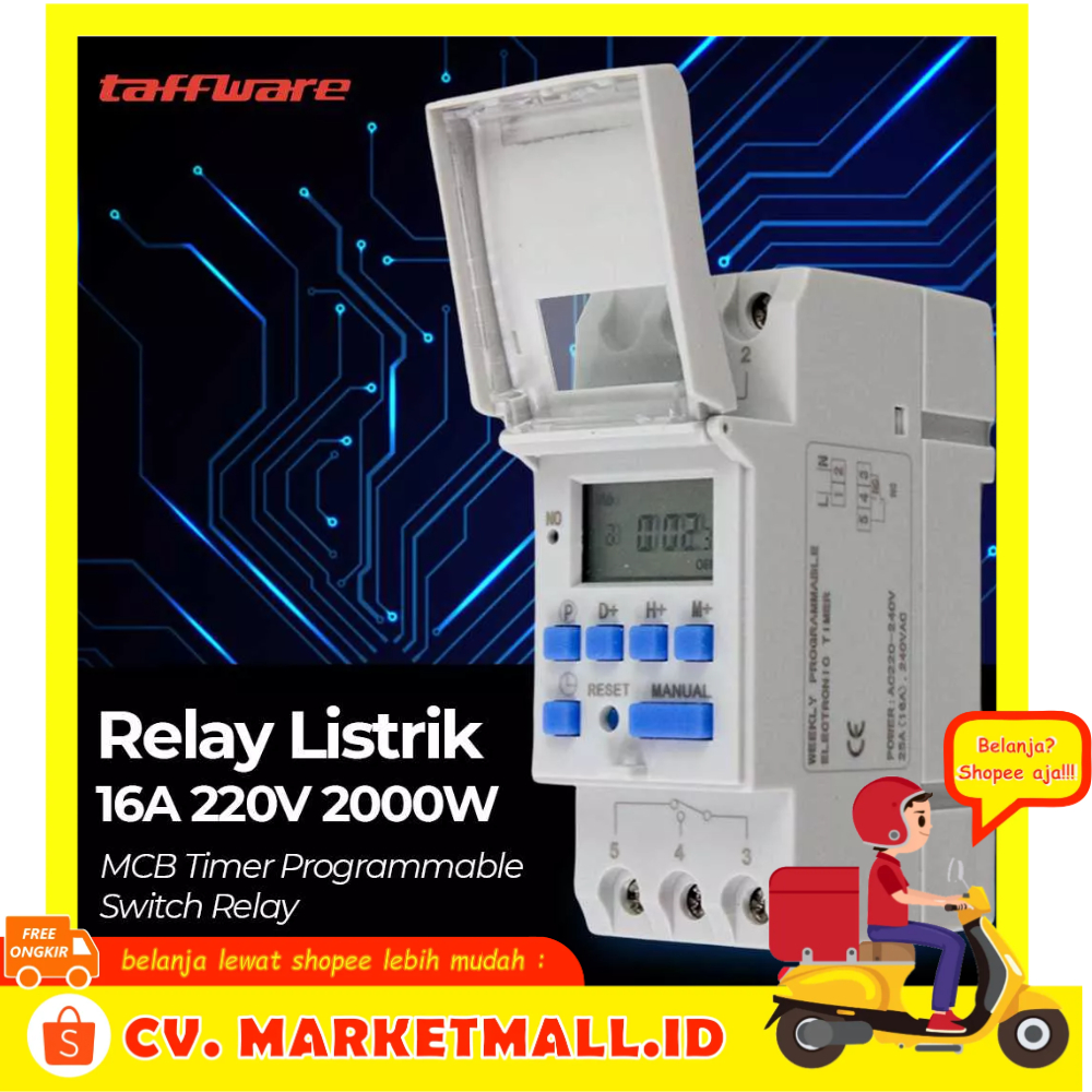 Jual MCB Microcomputer Timer Control Otomatis Programmable Switch Relay 220V 16A Tampilan LCD 20 ...