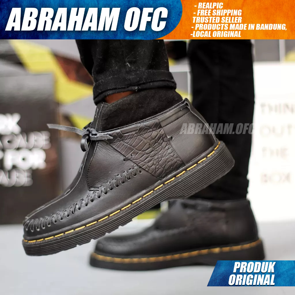 Jual ABRAHAM Sepatu Docmart Boots Kulit Asli Hitam Kerja Pria | Shopee ...