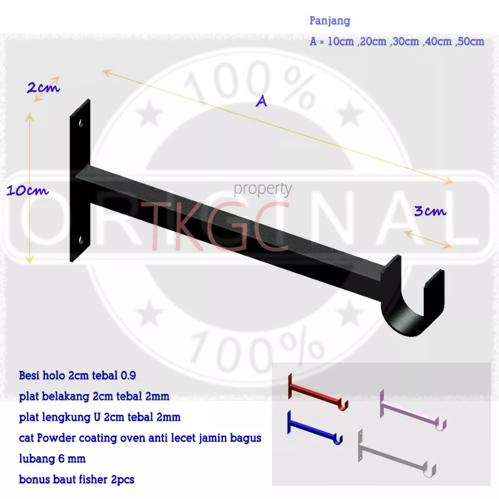 Jual ambalan dinding besi holo 2cmx2cm dengan pengait besi ujung ...