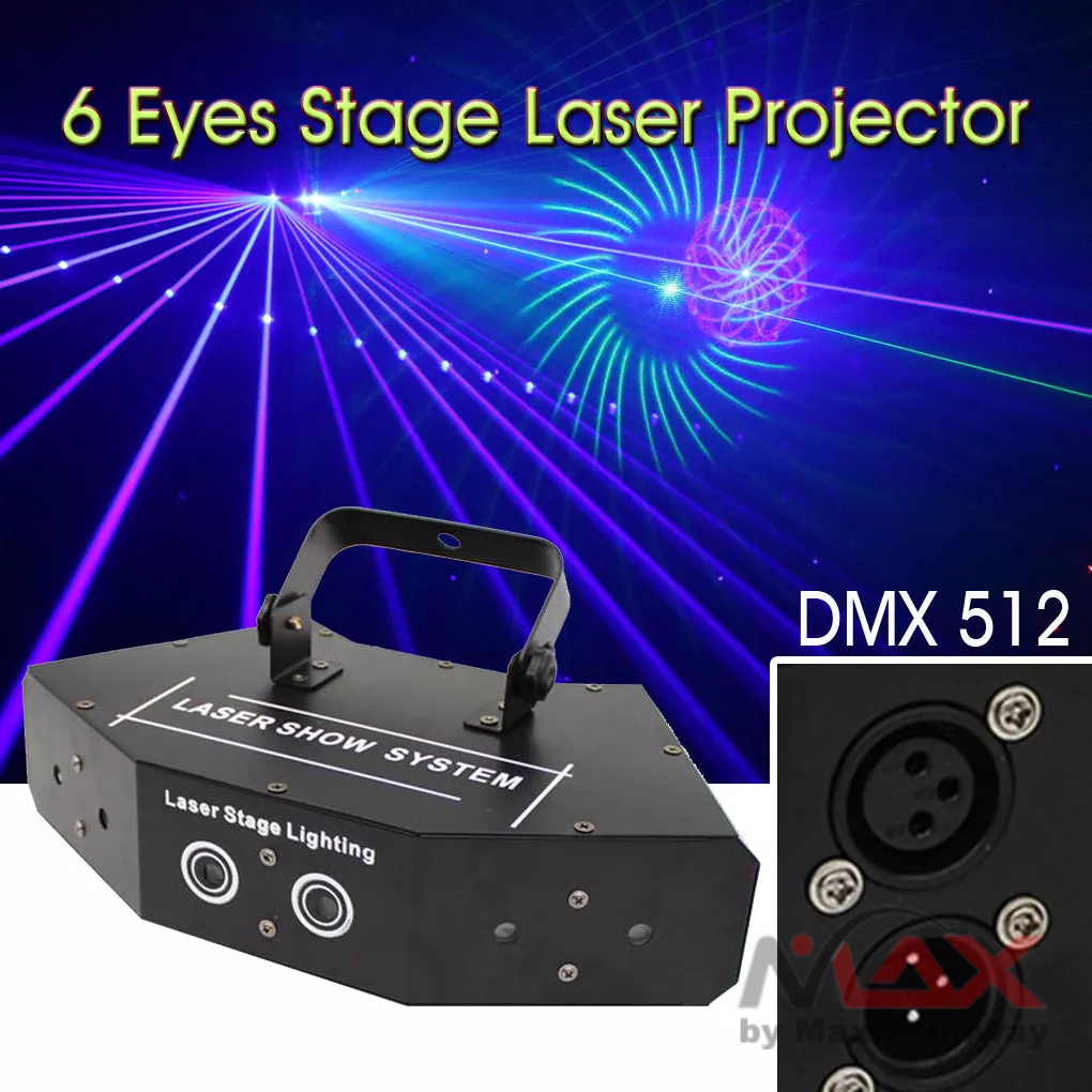 Jual GOVE Stage Laser Projector 6 Eyes DMX Control & Sensor Suara Disco ...