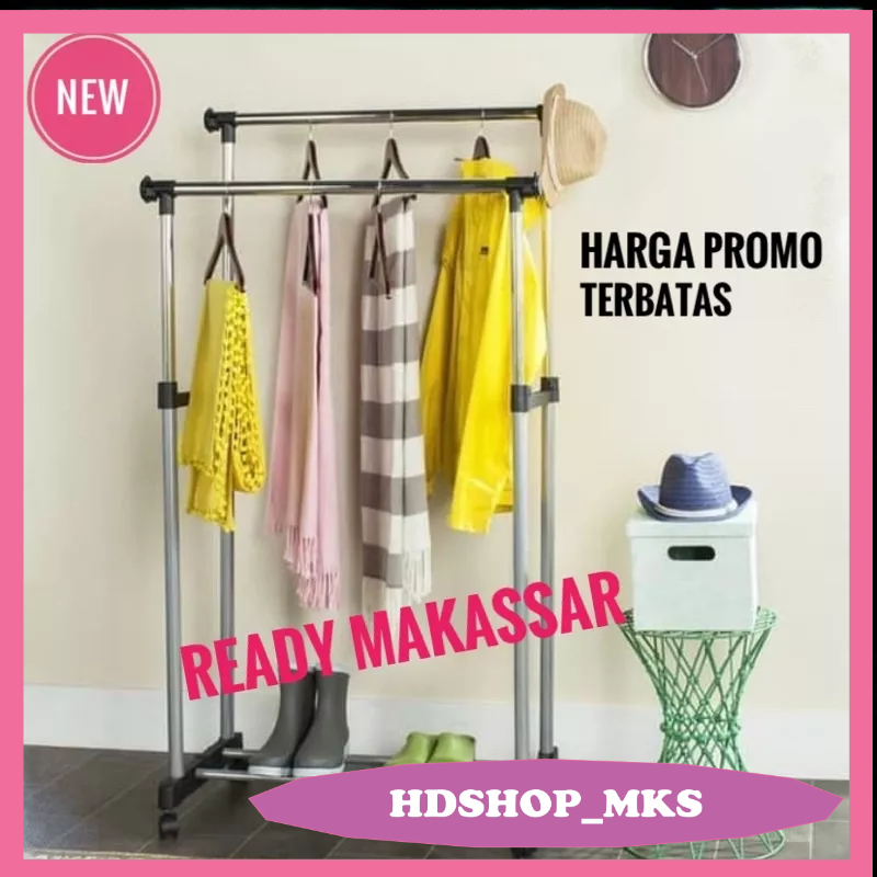 Jual Stand Hanger Double Rod Rack / Rak Gantung Pakaian 2 Lapis Rak ...