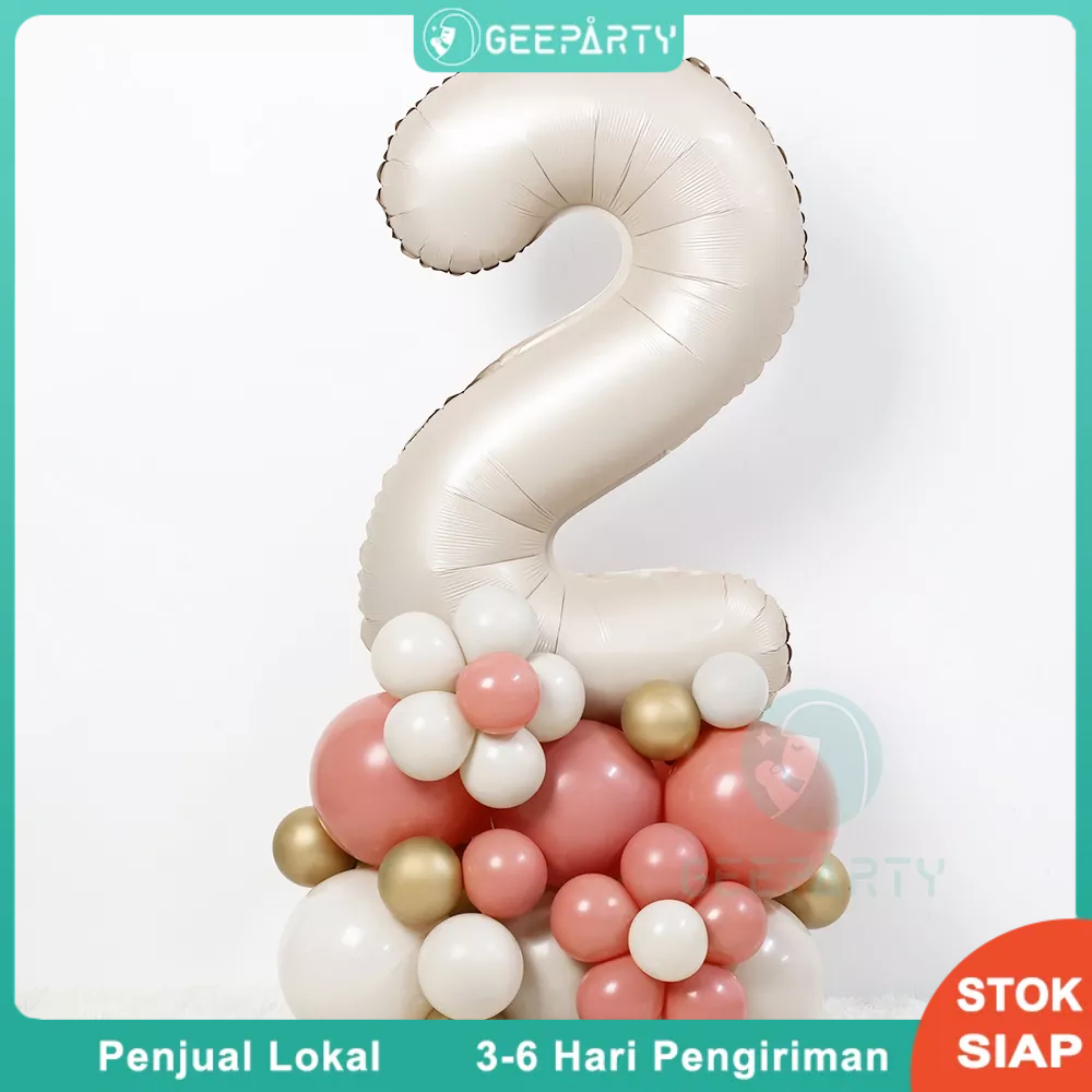 Jual 37 pcs Merah Muda Retro Balon Angka Krim Morandi Pasir Putih Set ...