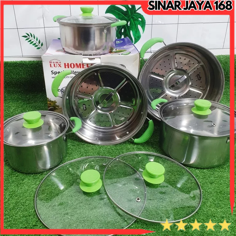 Jual HOMELUX DUTCH OVEN PANCI SET DENGAN TUTUP KACA/STAINLESS + STEAMER ...