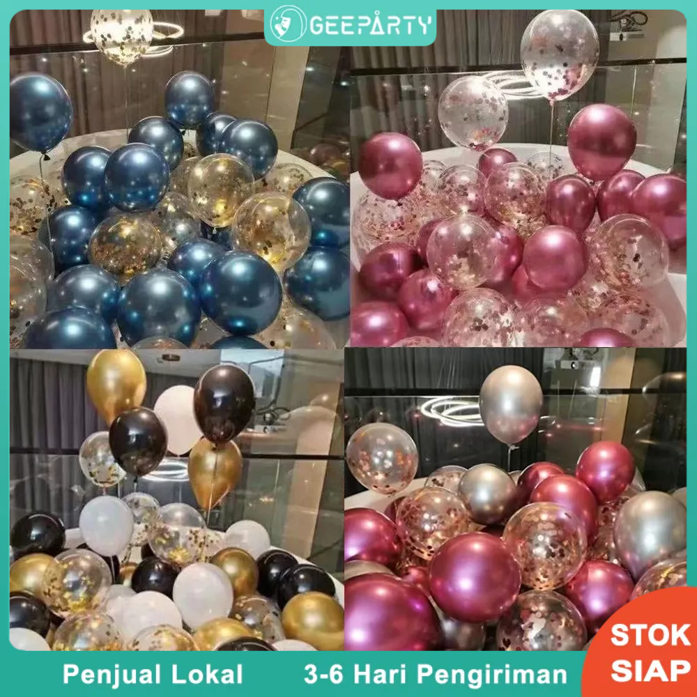 Jual Balon Latex Metalik isi 50pcs Set Balon Konfeti Chrome Emas Biru ...
