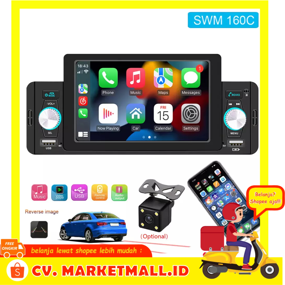 Jual Market Mall - Head Unit Mobil 1 DIN Bluetooth CarPlay Radio FM MP5 ...