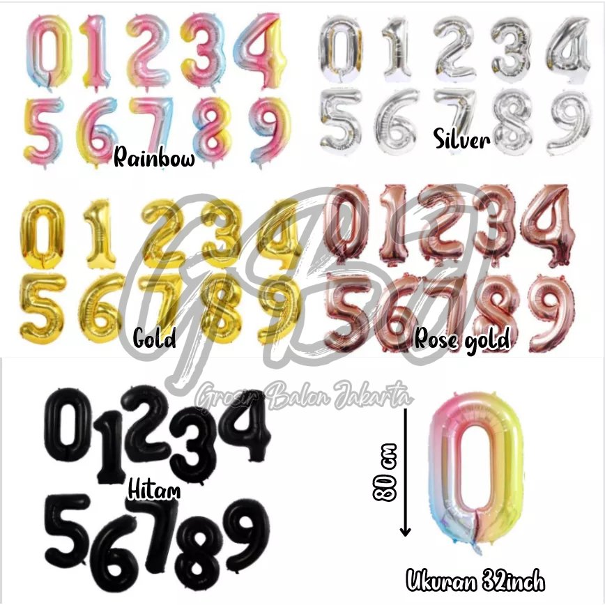 Jual Balon Foil Angka BESAR - 80cm (Gold, Silver, Rosegold, Hitam ...