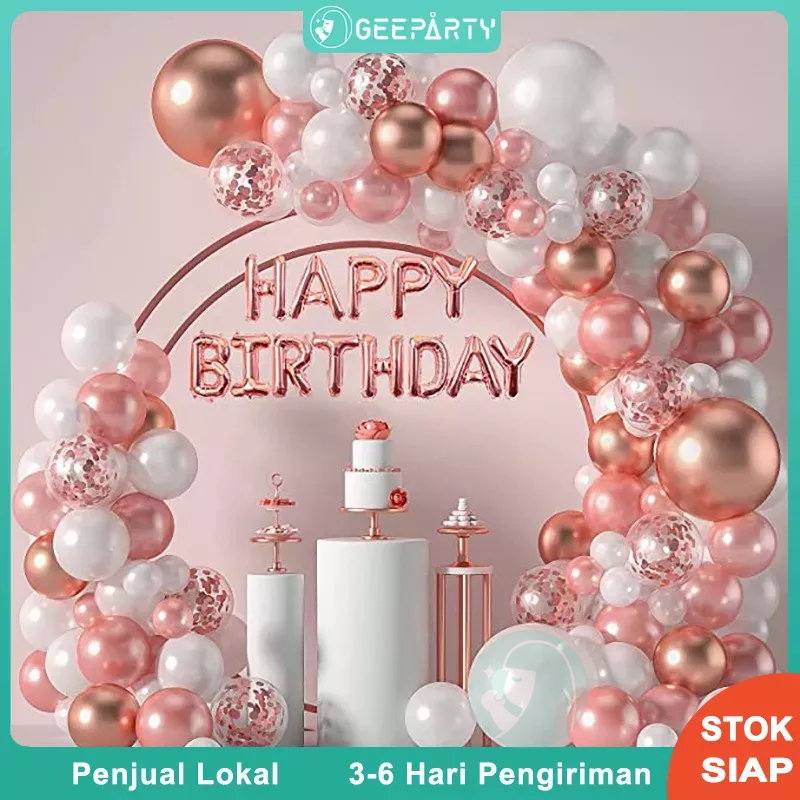 Jual 107 pcs Mawar Emas Balon Garland Set Mutiara Putih Metalik Emas ...