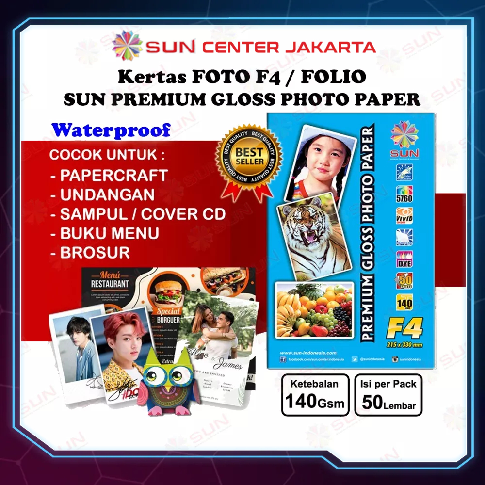 Jual Kertas Foto Ukuran Folio F4 SUN Premium Photo Paper Glossy Folio ...
