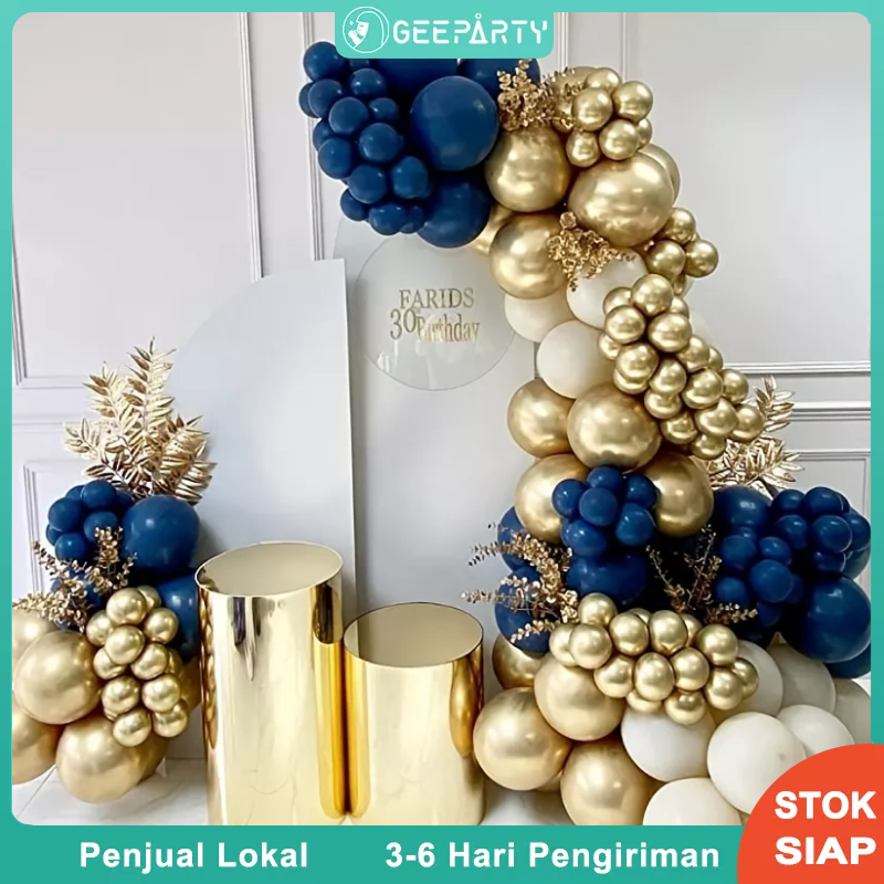 Jual 122 pcs Biru Tua Pasir Putih Emas Metalik Balon Garland Set untuk ...