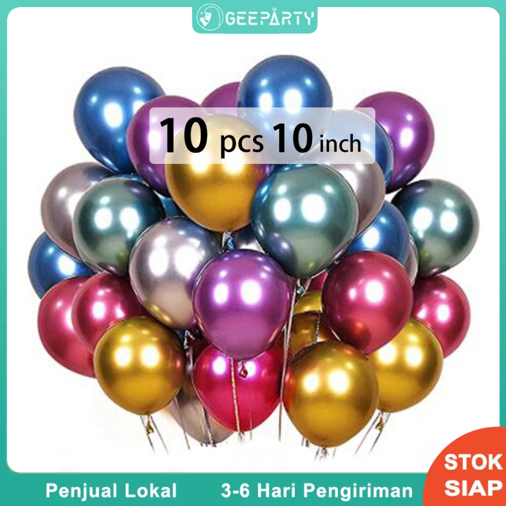Jual 10 Pcs 10 Inci Metalik Emas Perak Mawar Biru Hijau Balon ...