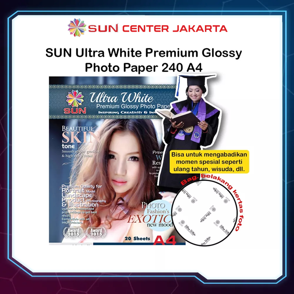 Jual Kertas Foto Glossy Ultra White A4 210/240 gram - SUN Ultra White ...