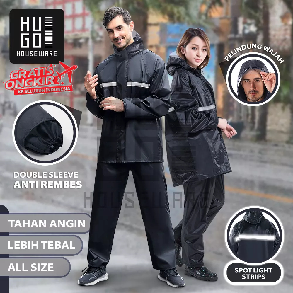 Jual Jas Hujan Setelan Premium All Size Pria Wanita Tebal Anti Angin HUGO | Shopee Indonesia
