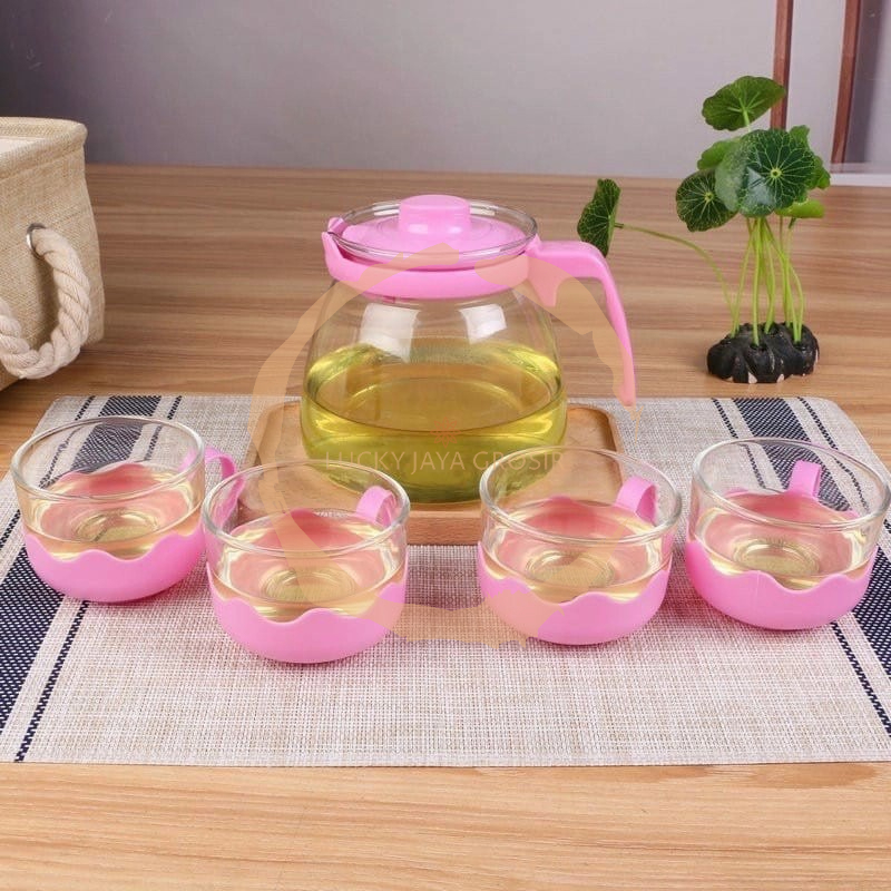 Jual Tea Pot set 5 in 1 warna Gelas Kaca warna pink | Shopee Indonesia