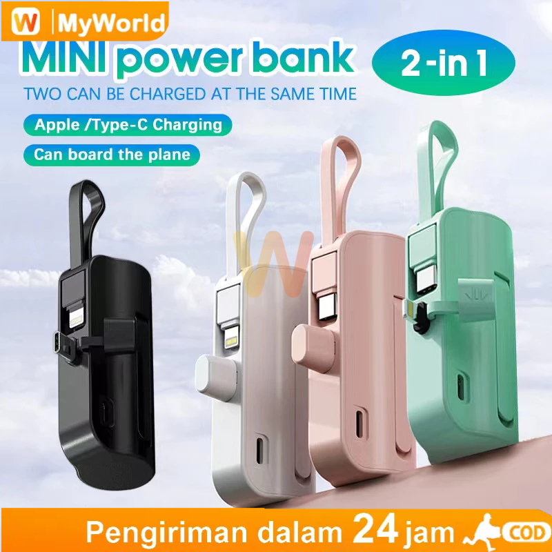 Jual 【COD】Powerbank Lightning+Type-C 2in1 5000mAh portabel mini bawaan ...