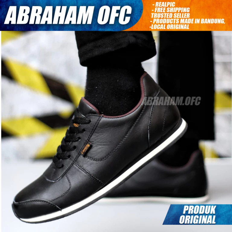 Jual ABRAHAM Sepatu Sneakers Casual Kulit Hitam Pria | Shopee Indonesia