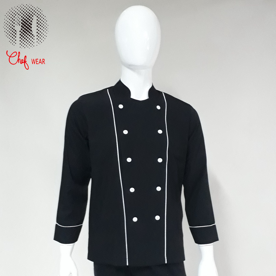 Jual Chef Wear PANAMA Baju Koki LS Hitam (piping putih) S - XXL ...