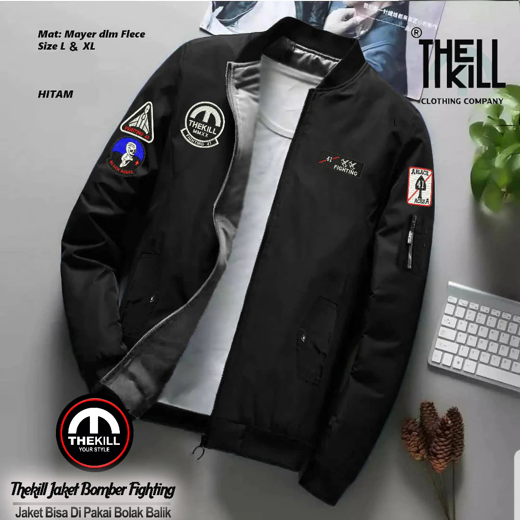 Jual Thekill Jaket Bomber Fighting Jaket Bolak Balik Jaket Cewek Cowok ...