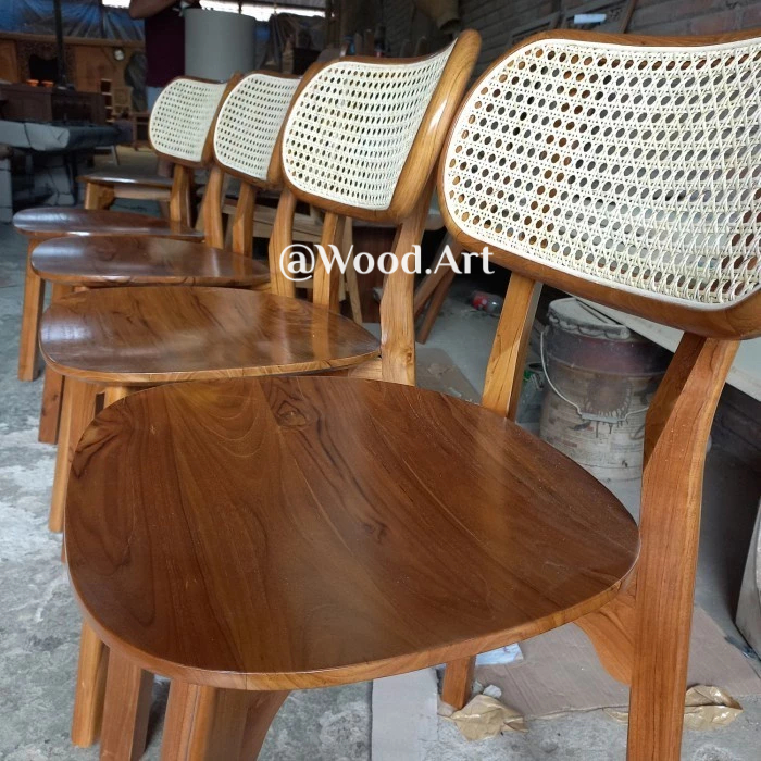 Jual kursi cafe rotan jati/kursi makan jati minimalis/kursi kacang - sudah warna | Shopee Indonesia