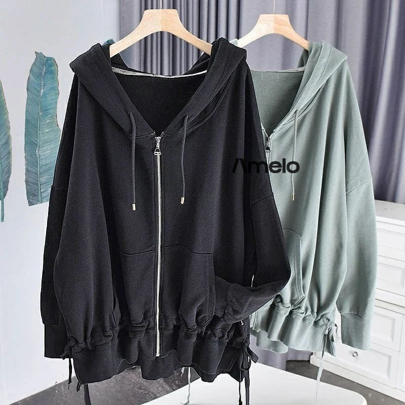 Jual AMELO - Jaket Hoodie Wanita Korea Style Jumbo Oversize | Shopee ...