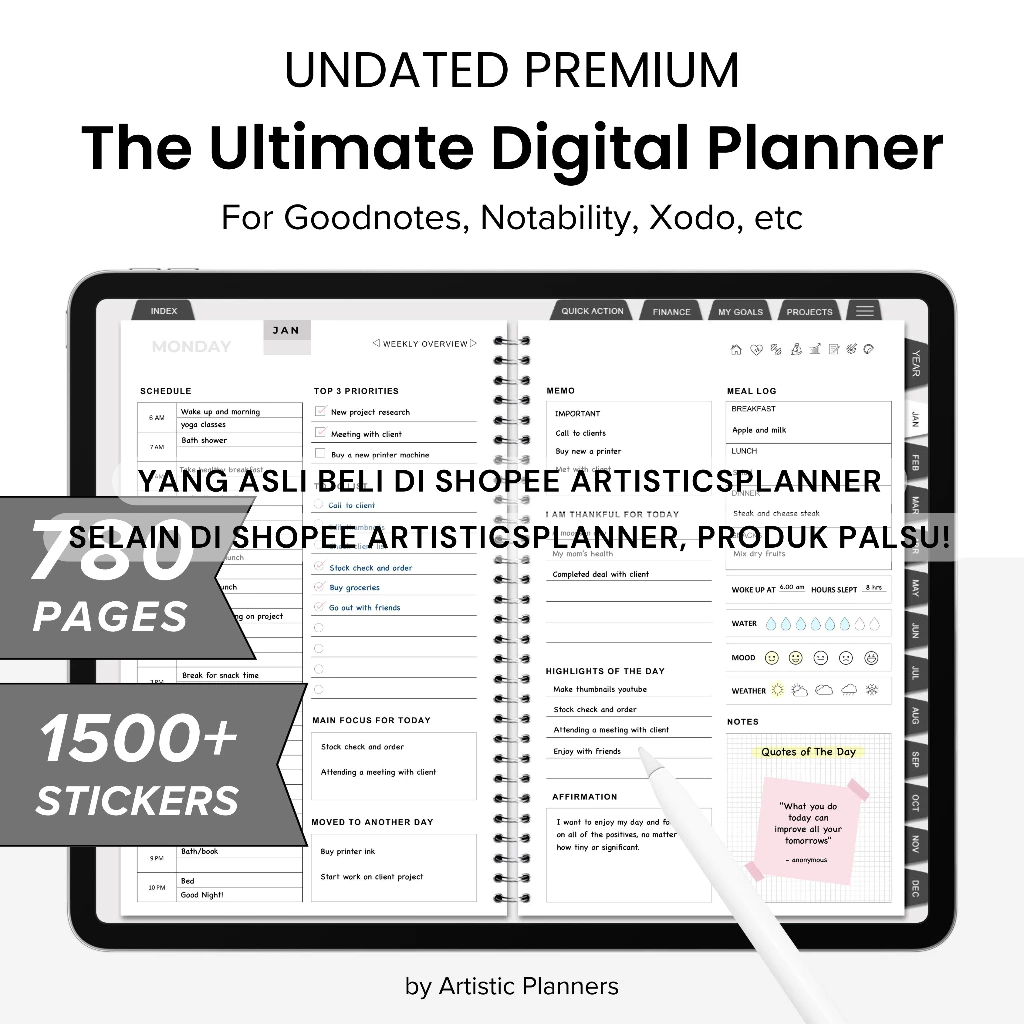 Jual Modern Digital Planner Hyperlinks | Planner Ipad Planner | Dated ...