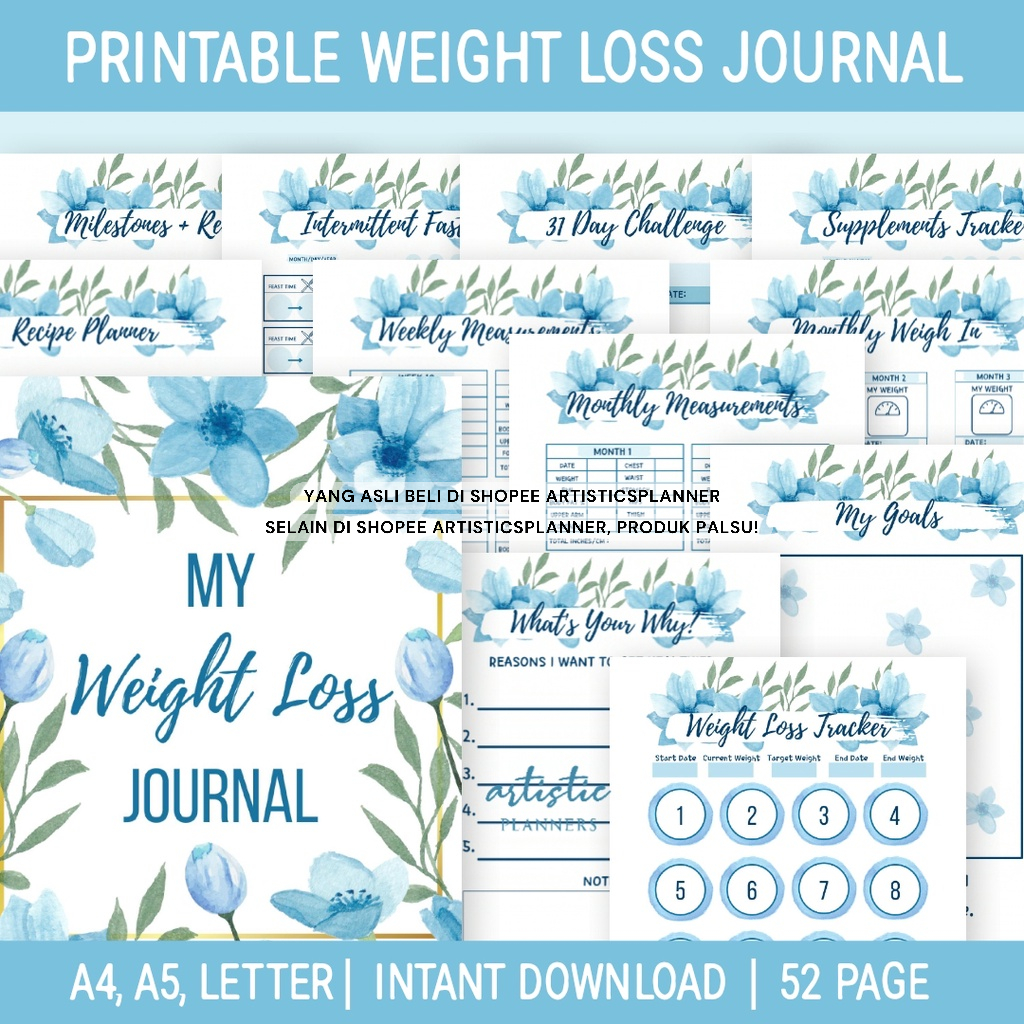 Jual Blue Weight Loss Journal | Baby Blue Weight Loss Journal Printable ...