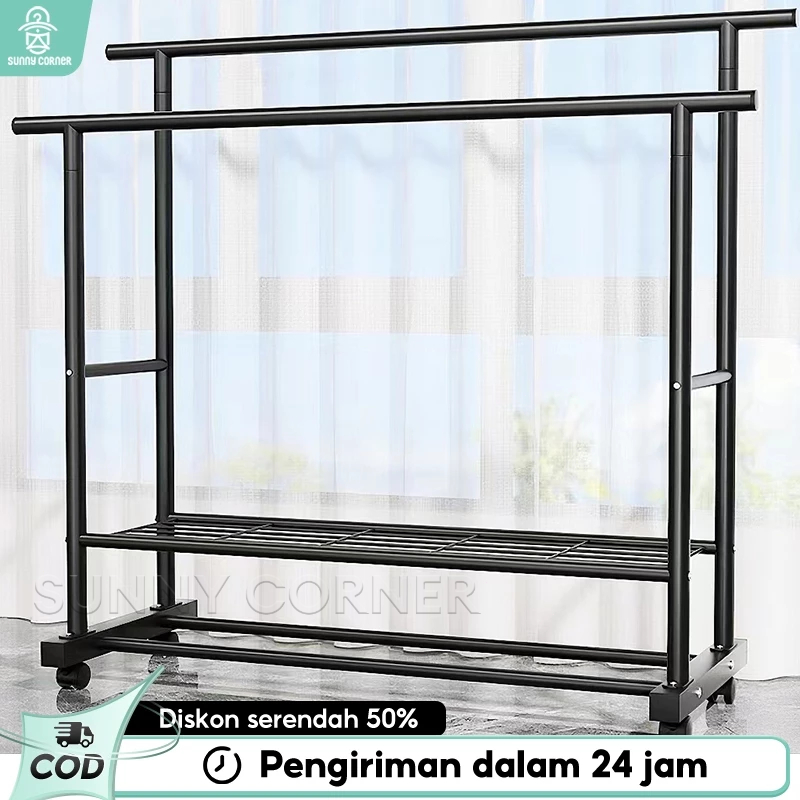 Jual Rak Gantungan Baju Stand Hanger 2 tingkat Gawang Baju Jemuran ...