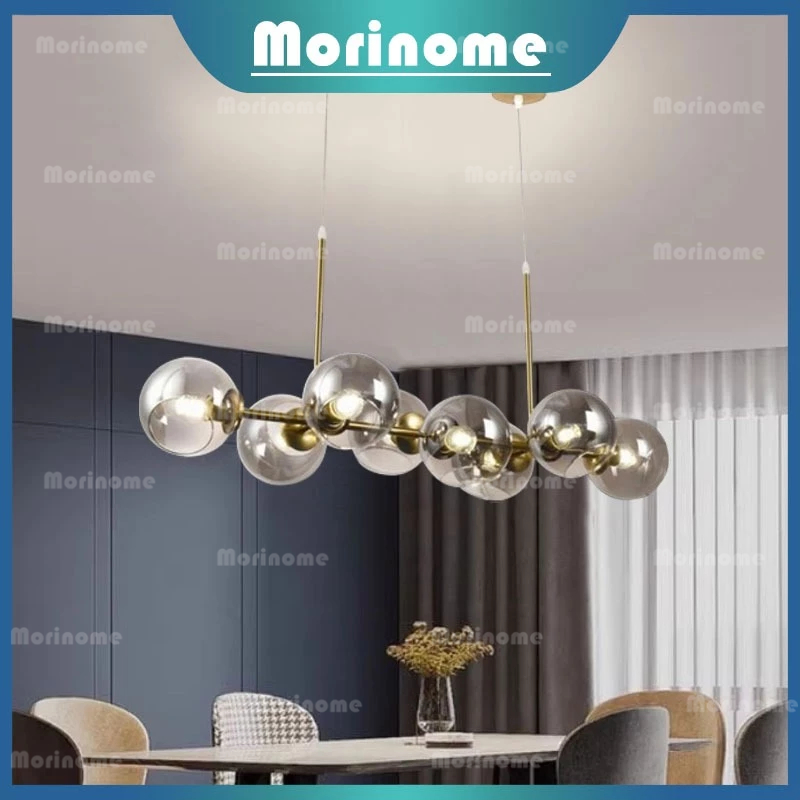 Jual Lampu Gantung Minimalis Ruang Makan Mini Bar Modern LED Emas 8 Bola Kaca Abu-abu Lampu Hias ...
