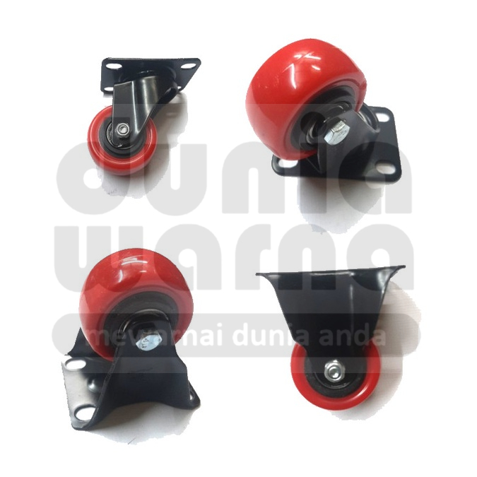 Jual UNICO Roda Caster 2 Inch PVC Merah Double/Dobel Bearing Mati/Hidup ...