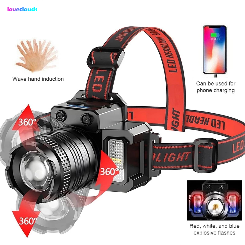 Jual Lampu Kepala LED/Headlamp F-T51/Super Terang 5000 Lumen/USB Charging Senter/Dengan Sensor ...