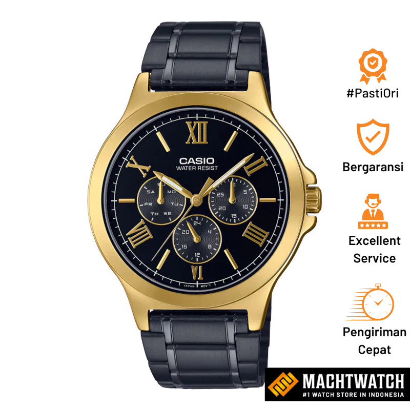 Jual Jam Tangan Pria Casio General MTP-V300GB-1AUDF Dress Men Black Dial Black Stainless Steel ...