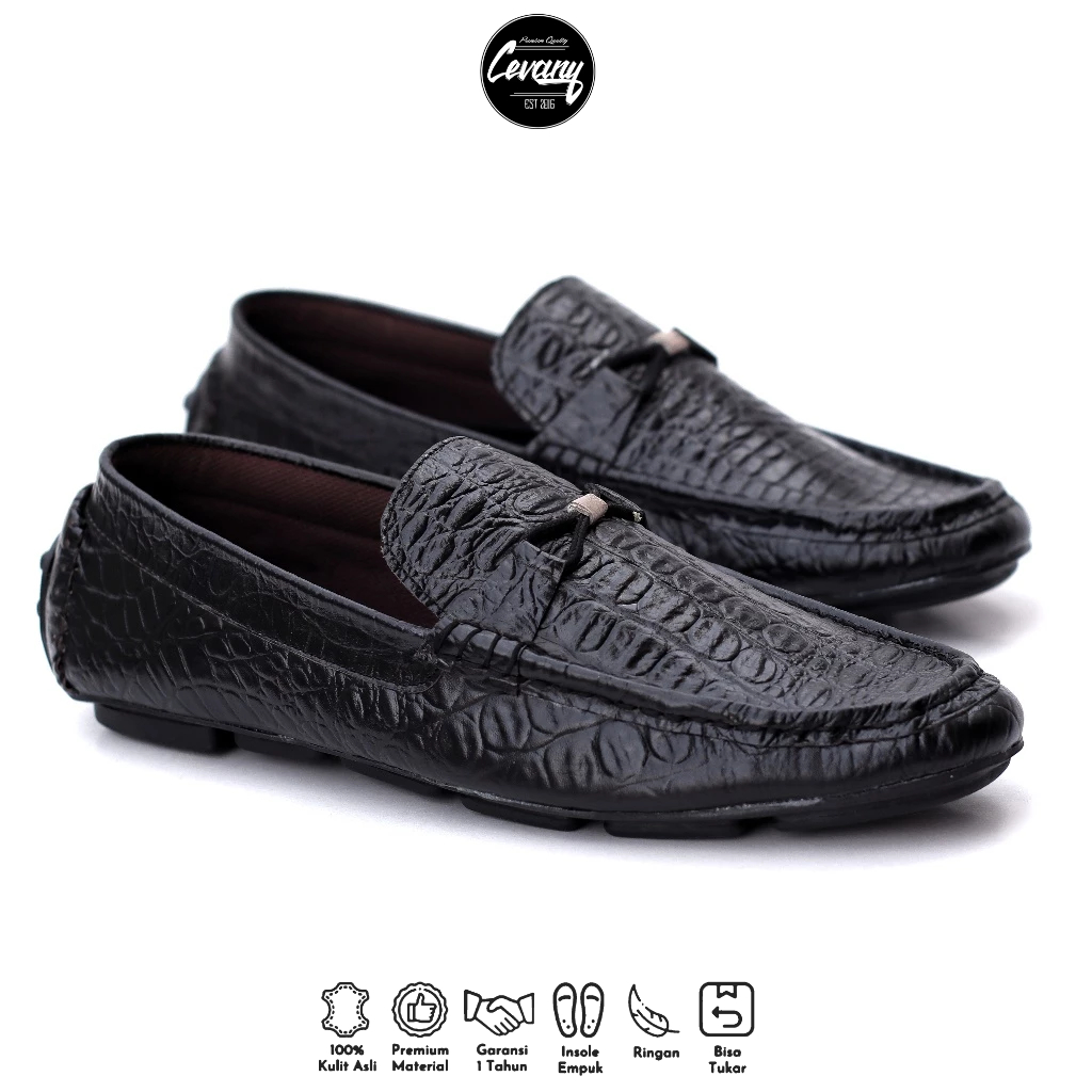 Jual CEVANY - Sepatu Slip On Pria Slop Kulit Asli Formal Hitam Coklat ...