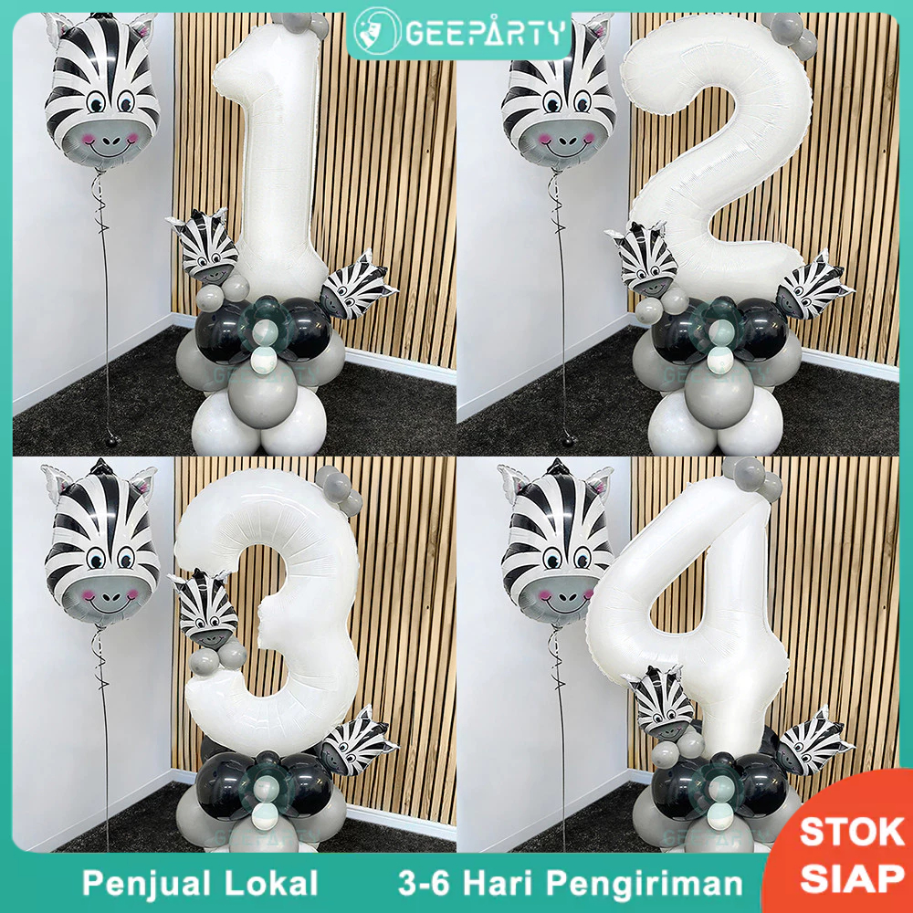 Jual 28 Pcs Zebra Foil Balon Angka Putih Balon Set Untuk Dekorasi Pesta ...