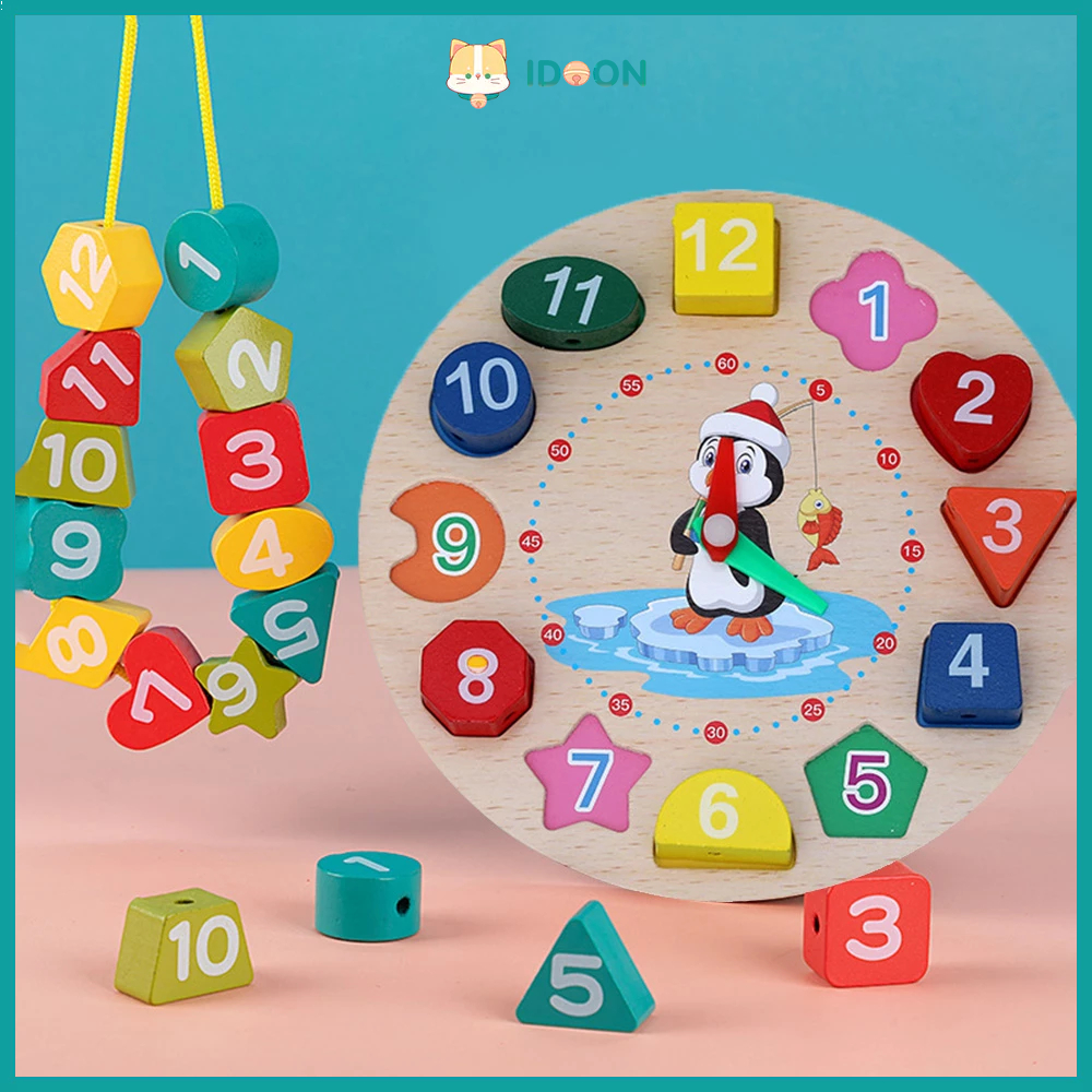 Jual IDOON Penguin Beaded Clock mainan edukasi jam Penguin dan meronce ...