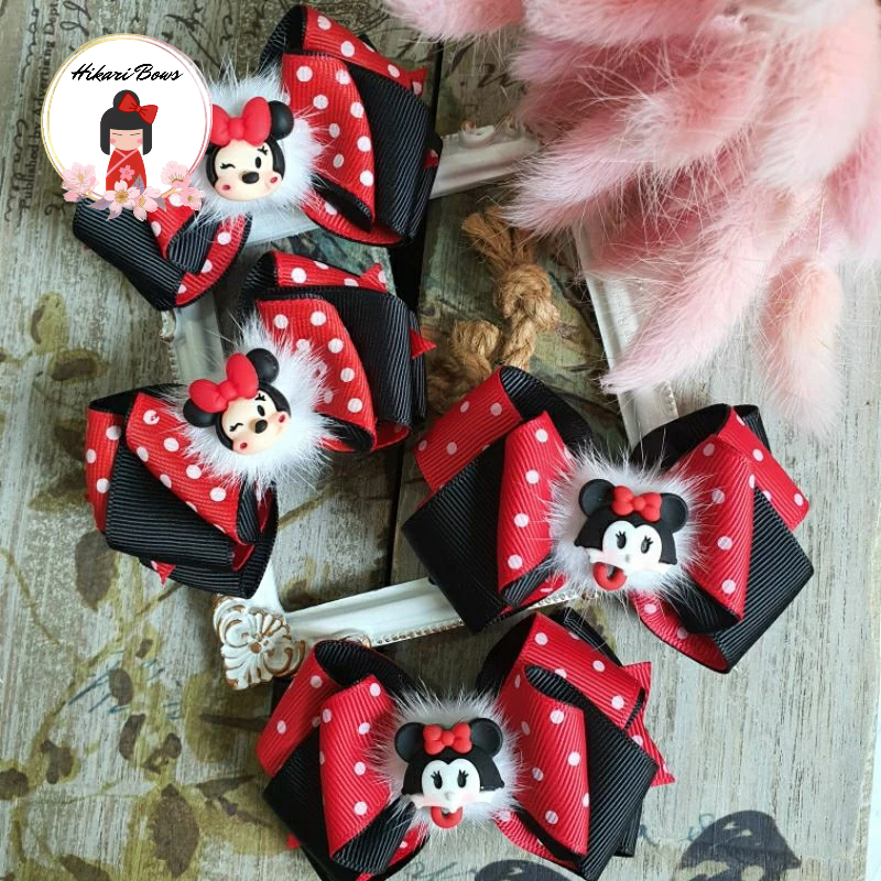 Jual Hikaribows Jepit Rambut Pita Anak Minnie Mouse and Miki Mouse Bows ...
