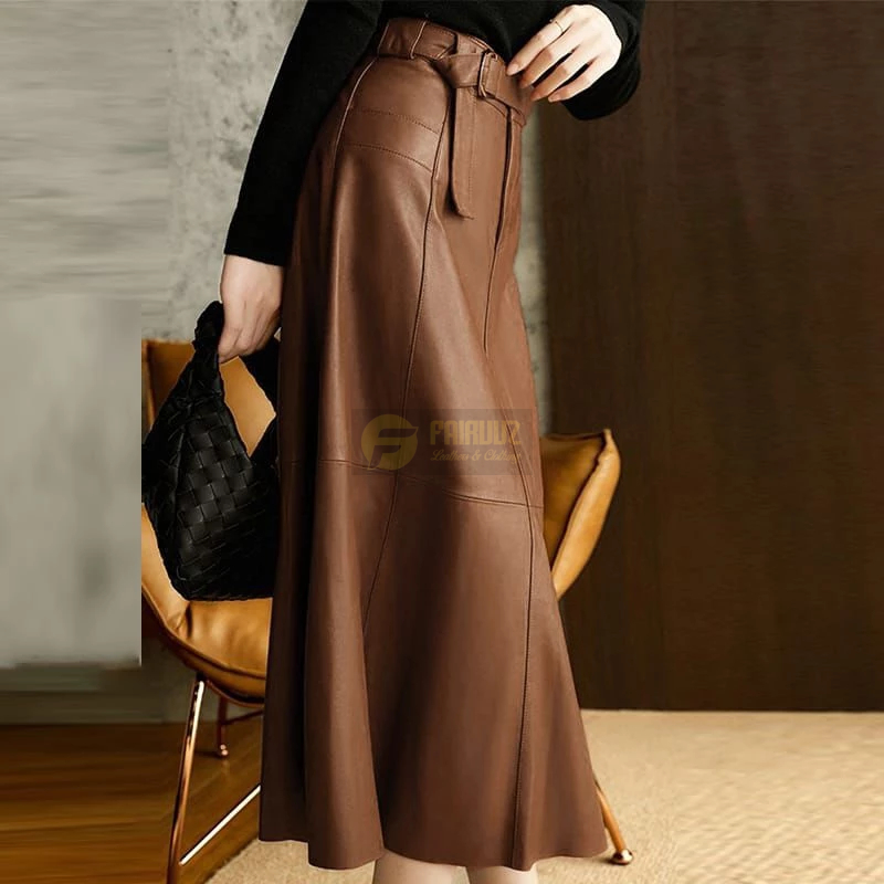 Jual Rok Midi A-Line Wanita Kantor Rok Panjang Kulit PU Fashion Wanita ...