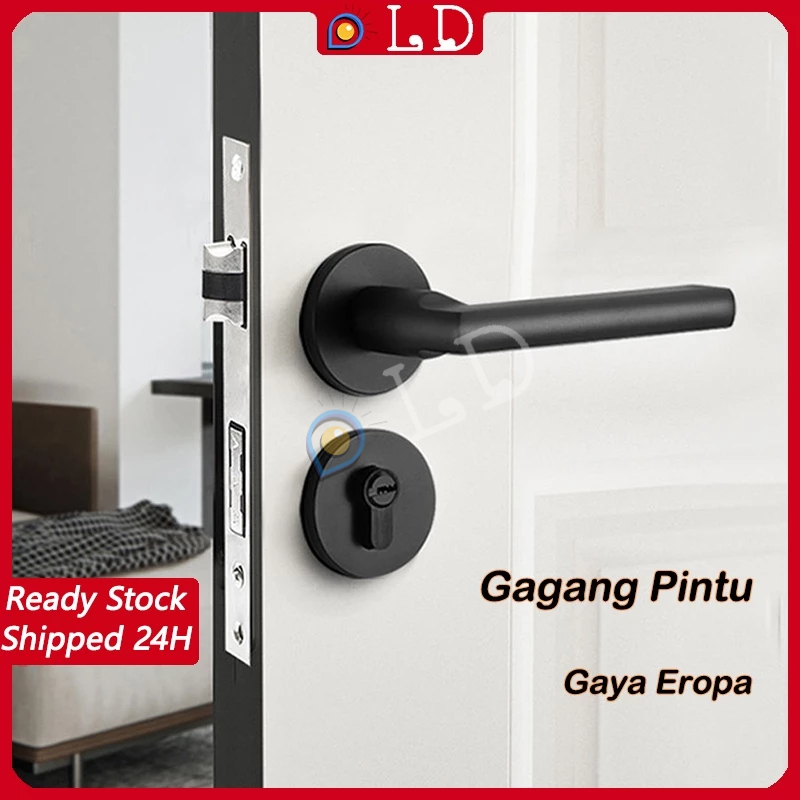 Jual [COD] Gagang Pintu Gaya Eropa Hitam Full Set / Kunci Pintu Premium ...