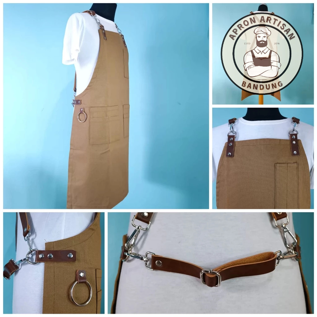 Jual Apron Barista Tali Kulit Silang Celemek Masak Bahan Kanvas untuk Koki Chef Barista ...