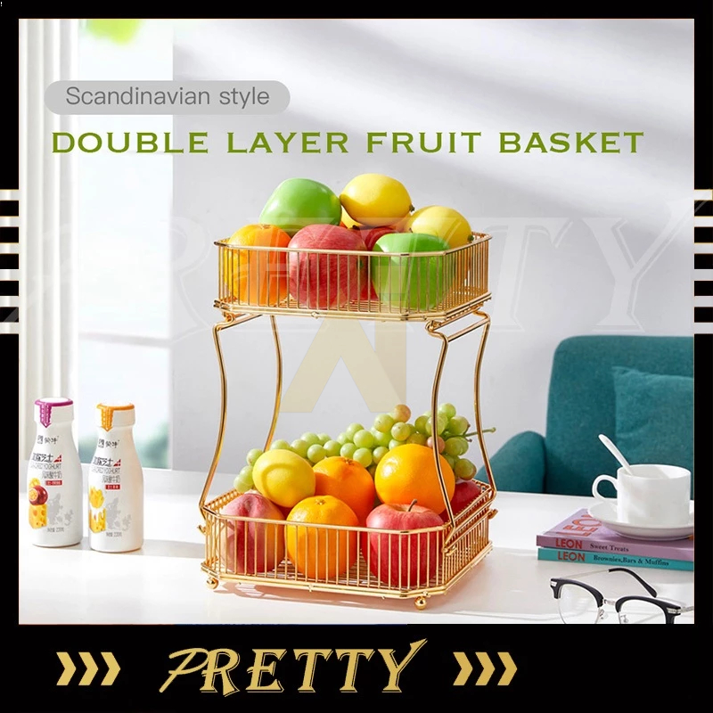 Jual COD Fruit Double Basket Gold / Rak Keranjang Buah Tingkat Emas ...