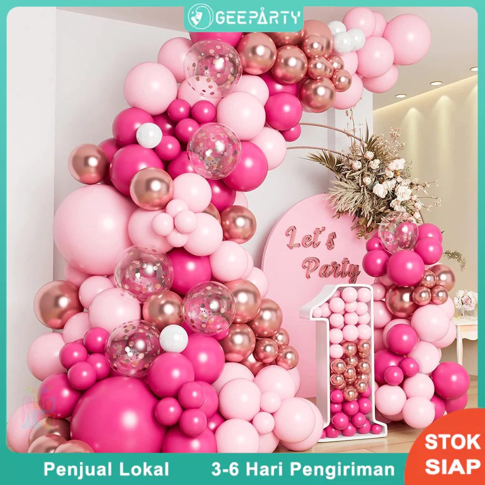 Jual 119pcs Merah Muda Emas Balon Garland Set Confetti Lengkungan Untuk ...
