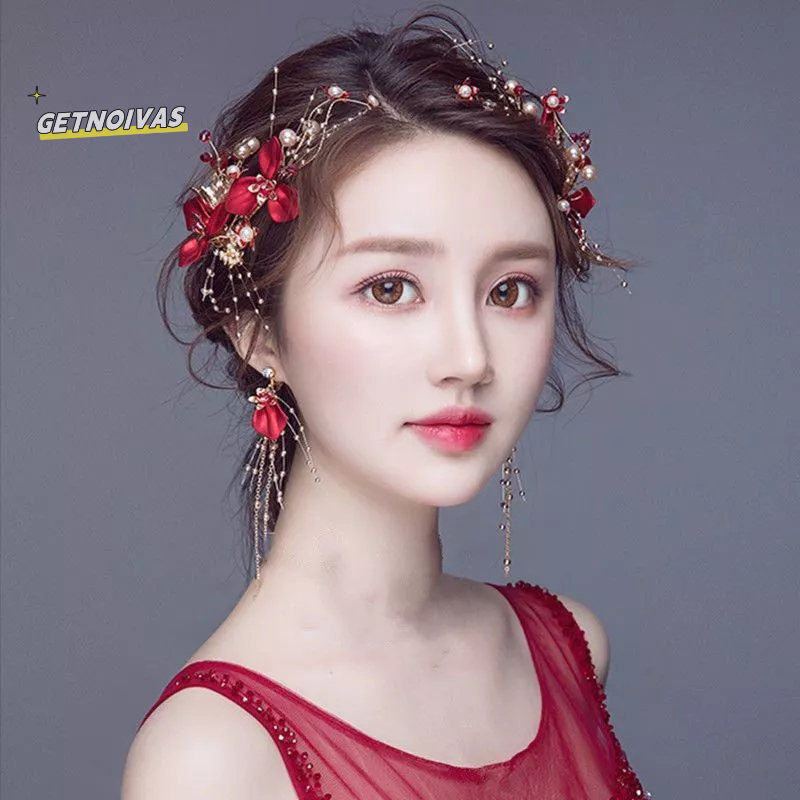 Jual Jepit rambut rumbai bunga merah untuk anak perempuan, gaya ...