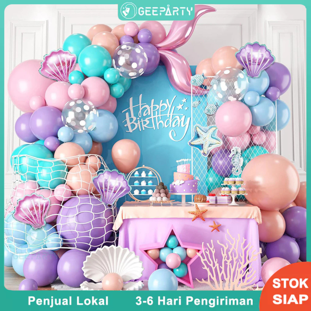 Jual 114 Pcs Garland Balon Ekor Putri Duyung Merah Muda Biru Ungu ...