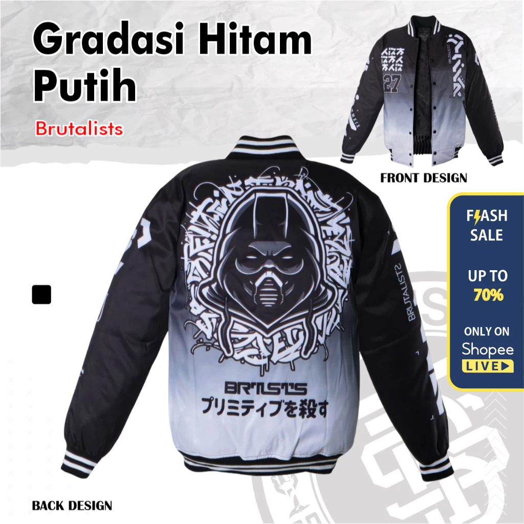 Jual Jaket Baseball Varsity jacket Pria Wanita Printing GRADASI HITAM ...