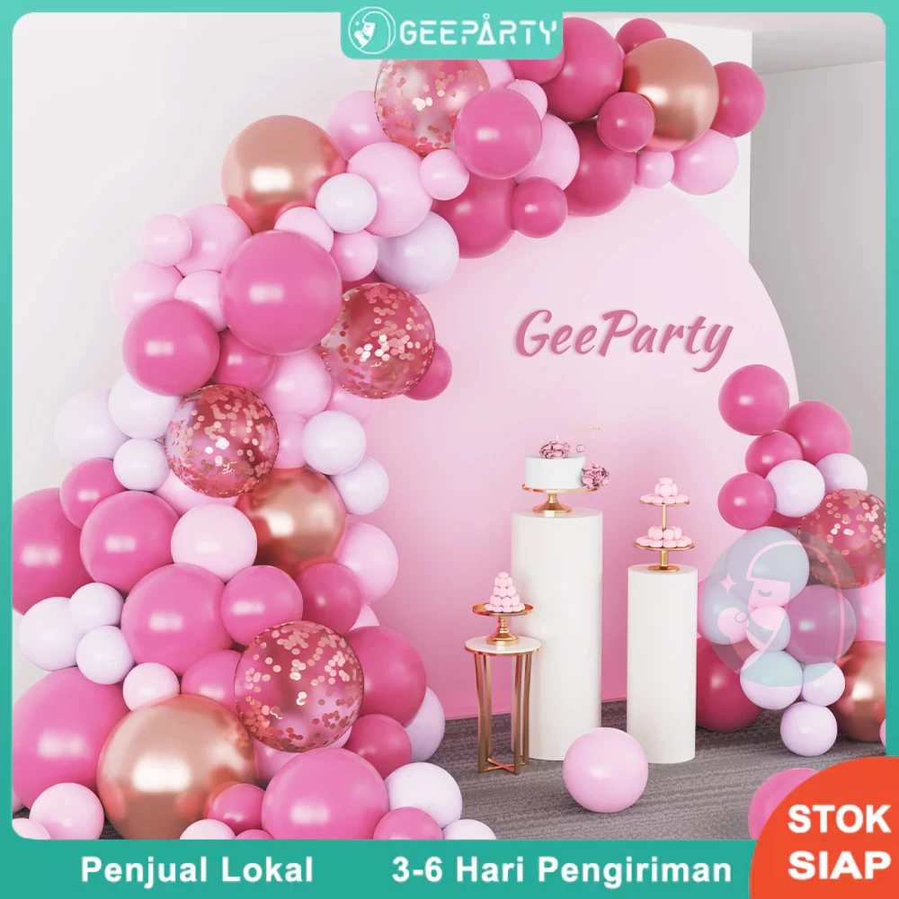 Jual 112 Pcs Karangan Bunga Balon Garland Merah Muda Mawar Emas Untuk ...