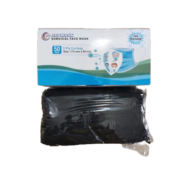Jual masker JSP FULL HITAM TERBARU tali senada 3ply earloop isi 50/box ...