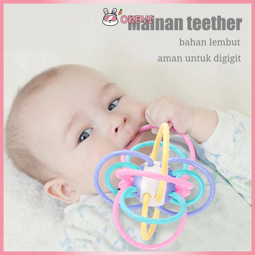 Jual OKEYI Teether bayi bahan silikon BPA free gigitan bayi bola ...